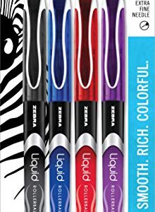 Zebra Pen Liquid Rollerball Pens, Needle Point 0.5mm, Assorted Color, 4-Count