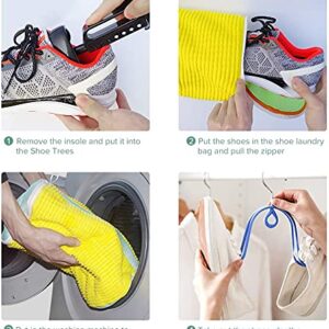 Teletrogy Shoes Laundry Bag Keep Shoes Clean, Shoe Wash Bag for Washing Machine, Reusable and Durable Zipper Shoe Washing Bag, Sneaker Tennis Shoe Cleaner Kit Include Pair of Adjustable Shoe Trees