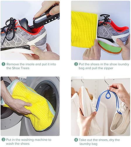 Teletrogy Shoes Laundry Bag Keep Shoes Clean, Shoe Wash Bag for Washing Machine, Reusable and Durable Zipper Shoe Washing Bag, Sneaker Tennis Shoe Cleaner Kit Include Pair of Adjustable Shoe Trees