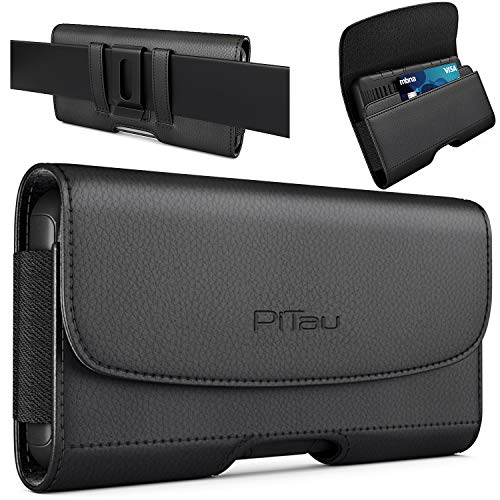 PiTau Belt Holster for iPhone 14, 14 Pro, 13 Pro, 13, 12 Pro, 12, iPhone 11, XR - Premium Cell Phone Case with Belt Clip [Magnetic Closure] ID Card Holder Pouch (Fits Otterbox Commuter Case on)