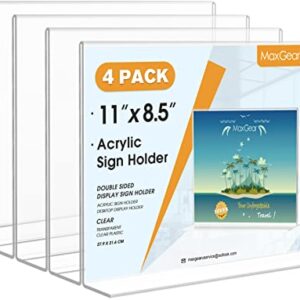 MaxGear Acrylic Sign Holder 8.5 x 11 inches 4 Pack, Horizontal Plastic Display Stand, Clear Table Top Flyer Paper Holders, Menu Ad Frames for Office, Store, Restaurant, Home - Landscape