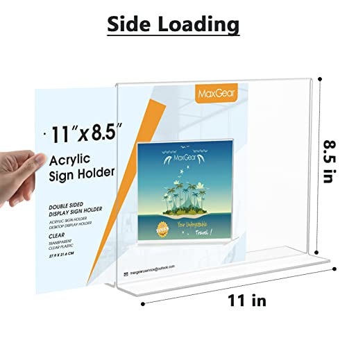 MaxGear Acrylic Sign Holder 8.5 x 11 inches 4 Pack, Horizontal Plastic Display Stand, Clear Table Top Flyer Paper Holders, Menu Ad Frames for Office, Store, Restaurant, Home - Landscape