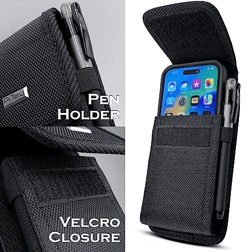 PiTau Large Cell Phone Belt Holder Holster Case with Clip Pouch Cover for iPhone 14 Plus 14 13 12 11 Pro Max, Xs Max, 8 7 Plus, Samsung Galaxy S23+ S22+ S21+ S20+ Plus Models, A54 5G A53 A52 A51 A50