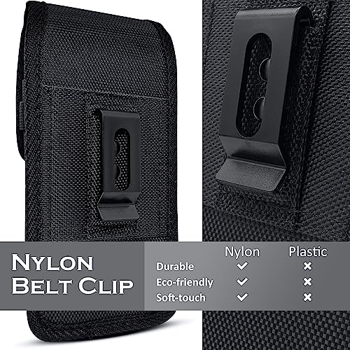 PiTau Large Cell Phone Belt Holder Holster Case with Clip Pouch Cover for iPhone 14 Plus 14 13 12 11 Pro Max, Xs Max, 8 7 Plus, Samsung Galaxy S23+ S22+ S21+ S20+ Plus Models, A54 5G A53 A52 A51 A50