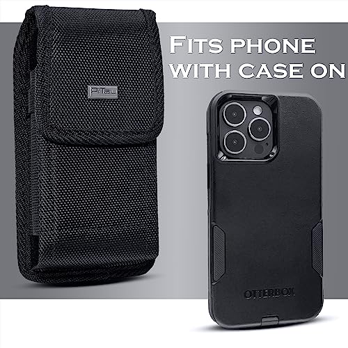 PiTau Large Cell Phone Belt Holder Holster Case with Clip Pouch Cover for iPhone 14 Plus 14 13 12 11 Pro Max, Xs Max, 8 7 Plus, Samsung Galaxy S23+ S22+ S21+ S20+ Plus Models, A54 5G A53 A52 A51 A50