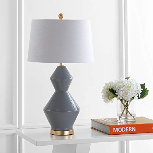 JONATHAN Y JYL4013B Alba 29" Geometric Ceramic/Metal LED Table Lamp Contemporary Transitional Bedside Desk Nightstand Lamp for Bedroom Living Room Office College Bookcase LED Bulb Included, Gray