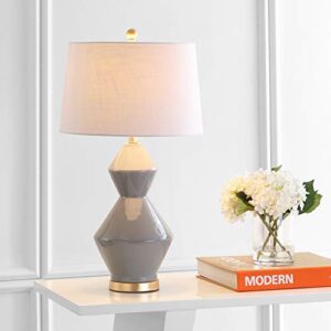 JONATHAN Y JYL4013B Alba 29" Geometric Ceramic/Metal LED Table Lamp Contemporary Transitional Bedside Desk Nightstand Lamp for Bedroom Living Room Office College Bookcase LED Bulb Included, Gray