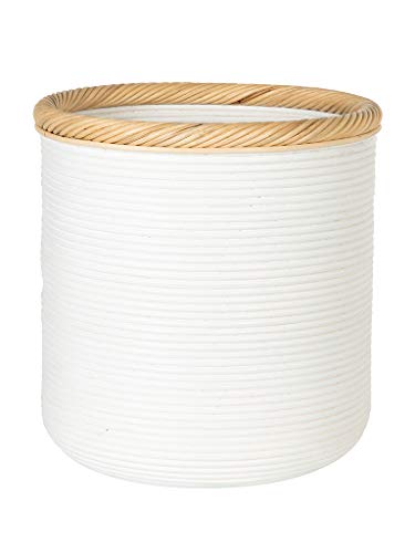 KOUBOO Round Coiled Rattan Twisty, Natural and White Storage Basket