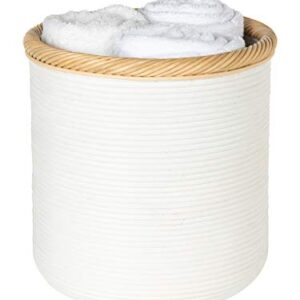 KOUBOO Round Coiled Rattan Twisty, Natural and White Storage Basket