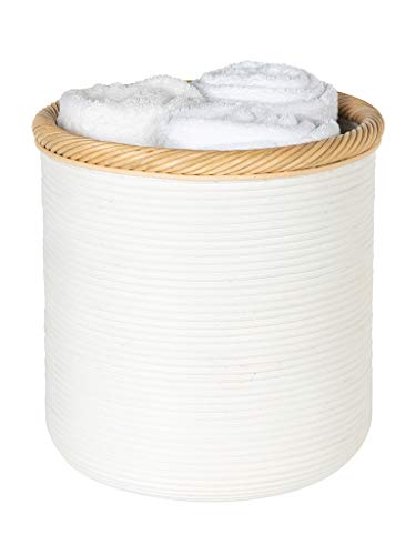 KOUBOO Round Coiled Rattan Twisty, Natural and White Storage Basket