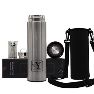 Diamond YA/Travel Mug Double Wall/water bottle/Coffee mug/tea Vacuum Flask/Tea Flask/Cold Brew Coffee Flaks17oz Tumbler with Tea Infuser & Strainer/Thermos Bag With Strap/Stainless Steel