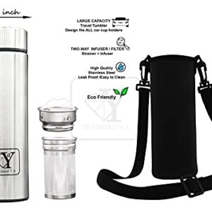 Diamond YA/Travel Mug Double Wall/water bottle/Coffee mug/tea Vacuum Flask/Tea Flask/Cold Brew Coffee Flaks17oz Tumbler with Tea Infuser & Strainer/Thermos Bag With Strap/Stainless Steel