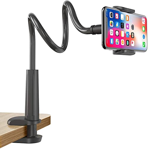 Royall Gooseneck Cell Phone Stand Holder, Tablet Holder for Desk Phone Mount Holder Clip with Grip Flexible Long Arm Gooseneck Bracket Mount Clamp for Desk, Compatible with ipad iPhone