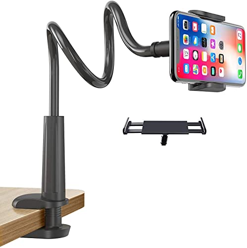 Royall Gooseneck Cell Phone Stand Holder, Tablet Holder for Desk Phone Mount Holder Clip with Grip Flexible Long Arm Gooseneck Bracket Mount Clamp for Desk, Compatible with ipad iPhone