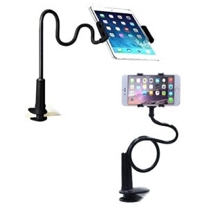 Royall Gooseneck Cell Phone Stand Holder, Tablet Holder for Desk Phone Mount Holder Clip with Grip Flexible Long Arm Gooseneck Bracket Mount Clamp for Desk, Compatible with ipad iPhone