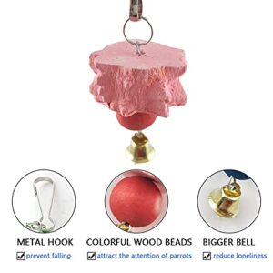 Bird Grinding Beak Calcium Stone With Bell,Rat Mineral Lava Block Trimming Teeth Chewing Toys for Chinchilla Bunny Budgie Cockatiel Parakeet Parrot 6-Pcs(Random Delivery Of Color)