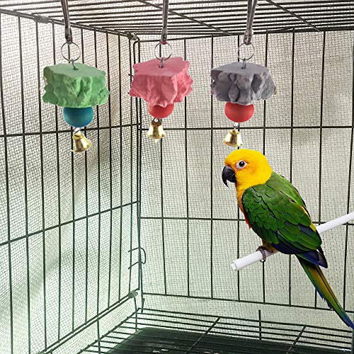 Bird Grinding Beak Calcium Stone With Bell,Rat Mineral Lava Block Trimming Teeth Chewing Toys for Chinchilla Bunny Budgie Cockatiel Parakeet Parrot 6-Pcs(Random Delivery Of Color)