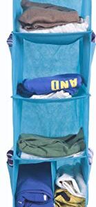 Amborido 5 Shelf Hanging Closet Organizer 7 Division Foldable Hanging Shelves 4 Side Pockets Non Woven Fabric Lake Blue