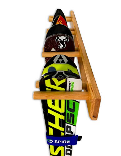 StoreYourBoard Timber Ski Wall Rack, 4 Pairs of Skis Storage, Wood Home and Garage Mount System, Natural Wood