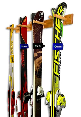 StoreYourBoard Timber Ski Wall Rack, 4 Pairs of Skis Storage, Wood Home and Garage Mount System, Natural Wood