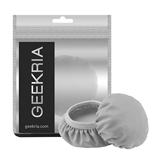 Geekria 2 Pairs Flex Fabric Headphones Ear Covers, Washable & Stretchable Sanitary Earcup Protectors for On-Ear Headset Ear Pads, Sweat Cover for Warm & Comfort (S/Grey)