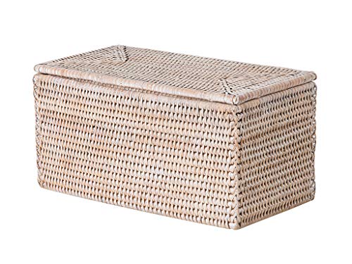 Kouboo La Jolla Rectangular Rattan Box, White-Wash Toilet Roll Storage Basket