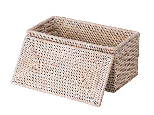 Kouboo La Jolla Rectangular Rattan Box, White-Wash Toilet Roll Storage Basket