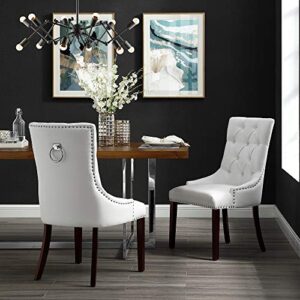 inspiredhome white leather dining chair - design: alberto | set of 2 | tufted | ring handle | chrome nailhead finish