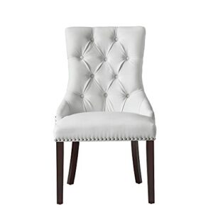 InspiredHome White Leather Dining Chair - Design: Alberto | Set of 2 | Tufted | Ring Handle | Chrome Nailhead Finish