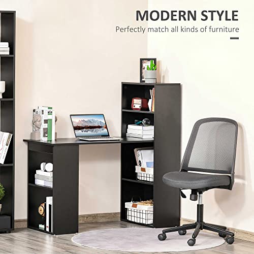 HOMCOM Modern Home Office Desk with 6-Tier Storage Shelves, 47" Writing Table with Bookshelf, Black