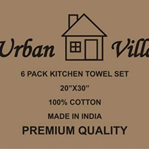 Urban Villa Kitchen Towels Premium Quality 100% Cotton Solid Kitchen Towels Set of 6 Ultra Soft Size 20X30 Inches White Color Kitchen Towel Highly Absorbent Kitchen Towels