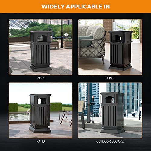 BEAMNOVA Trash Can Outdoor Top Tray Black Stainless Steel Commercial Garbage Enclosure with Locking Lid Heavy Duty Industrial Yard Garage Waste Container, 35.5 * 15.8 * 15.8 in