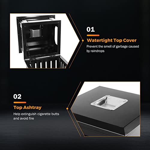 BEAMNOVA Trash Can Outdoor Top Tray Black Stainless Steel Commercial Garbage Enclosure with Locking Lid Heavy Duty Industrial Yard Garage Waste Container, 35.5 * 15.8 * 15.8 in