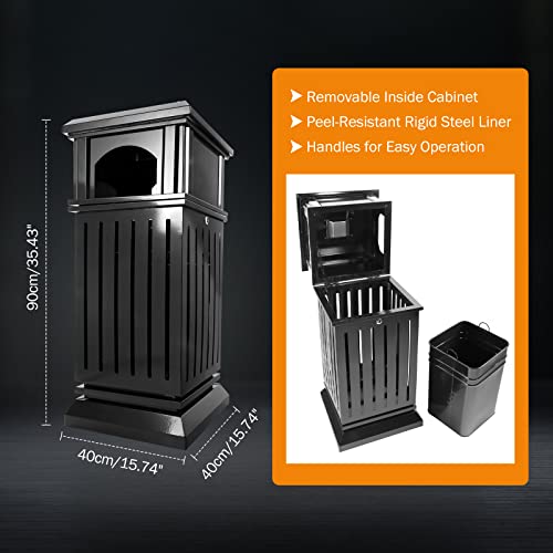 BEAMNOVA Trash Can Outdoor Top Tray Black Stainless Steel Commercial Garbage Enclosure with Locking Lid Heavy Duty Industrial Yard Garage Waste Container, 35.5 * 15.8 * 15.8 in