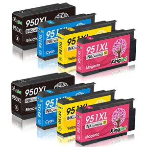 kingjet 950xl and 951xl ink cartridges combo pack replacement for hp 950 951 950xl 951xl work with officejet pro 8600 8610 8620 8100 276dw 271dw 251dw printers, 8 pack (black/cyan/magenta/yellow)