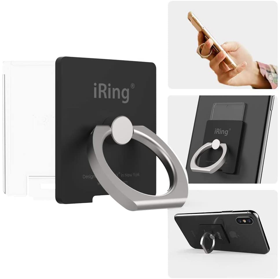 iRing Link, Made in Korea, Wireless Charging Friendly Phone Holder - Cell Phone Ring Grip Finger Holder and Stand Compatible with iPhone, Galaxy, and Other Smartphones(Matt Black)