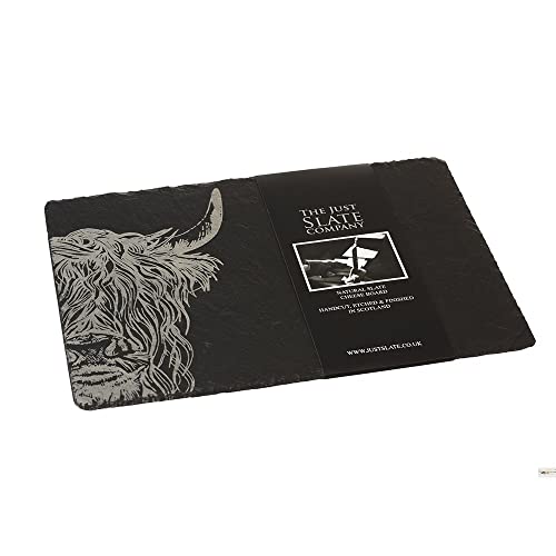 The Just Slate Company, Handcrafted Slate Rectangle Cheese Board, Laser Etched Highland Cow Design