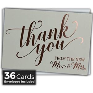 Wedding Thank You Cards - Rose Gold Foil Stamped Letterpress - 36 Cards Plus Envelopes - From the New Mr & Mrs Design