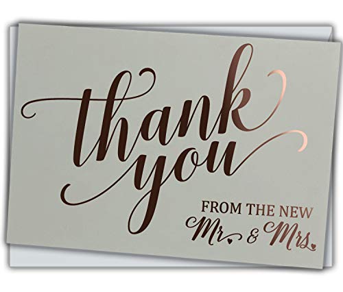 Wedding Thank You Cards - Rose Gold Foil Stamped Letterpress - 36 Cards Plus Envelopes - From the New Mr & Mrs Design