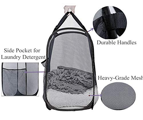 DurReus Foldable Large Pop Up Laundry Hamper with Pocket for Dirty Clothes,Sporting Goods,Baby Toys,Dorm Laundry Basket Rectangle Black