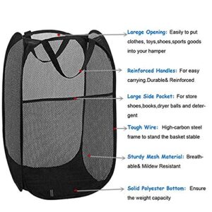 DurReus Foldable Large Pop Up Laundry Hamper with Pocket for Dirty Clothes,Sporting Goods,Baby Toys,Dorm Laundry Basket Rectangle Black