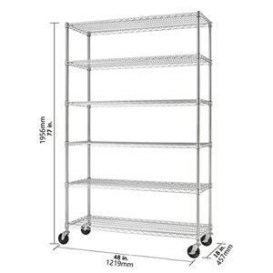 TRINITY NSF 6-Tier Wire Shelving Rack, 48"x18"x72"