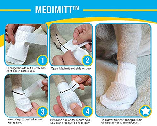 PawFlex Medimitt Paw Bandages for Dogs, Cats and Pets Medical Booties, First aid for Paws Non Slip, Non Adhesive, Breathable,Disposable, Washable, 12 Pack (Large)