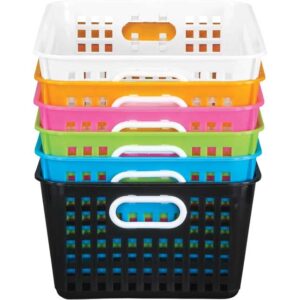 Really Good Stuff - 666014 Plastic Storage Baskets for Classroom or Home Use – Stackable Mesh Plastic Baskets with Grip Handles – Bright Neon Colors – 13" x 10" (Set of 6)