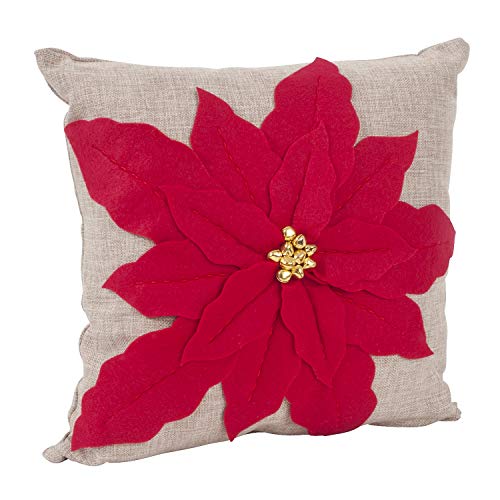 Fennco Styles Christmas Unique 3D Poinsettia Decorative Throw Pillow with Insert 17 x 17 Inch - Red Flower Pillow for Everyday Use, Couch, Living Room and Bedroom Décor