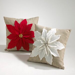 Fennco Styles Christmas Unique 3D Poinsettia Decorative Throw Pillow with Insert 17 x 17 Inch - Red Flower Pillow for Everyday Use, Couch, Living Room and Bedroom Décor