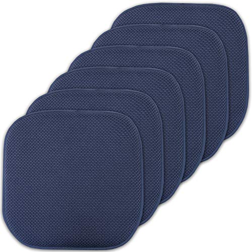 Sweet Home Collection Cushion Memory Foam Chair Pads Honeycomb Nonslip Back Seat Cover 16" x 16" 6 Pack Navy Blue