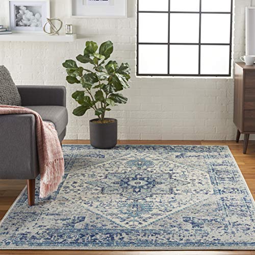 Nourison Tranquil Persian Ivory/Light Blue 5'3" x 7'3" Area -Rug, Easy -Cleaning, Non Shedding, Bed Room, Living Room, Dining Room, Kitchen (5x7)