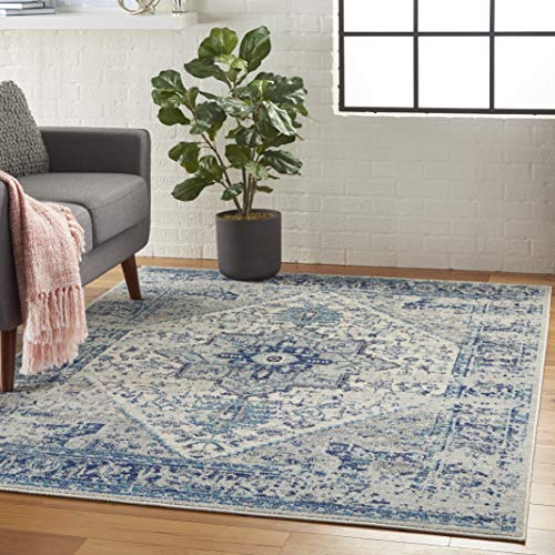 Nourison Tranquil Persian Ivory/Light Blue 4' x 6' Area -Rug, Easy -Cleaning, Non Shedding, Bed Room, Living Room, Dining Room, Kitchen (4x6)