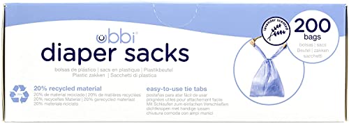 Ubbi Disposable Diaper Sacks, Lavender Scented, Easy-To-Tie Tabs, Diaper Disposal or Pet Waste Bags, 200 Count